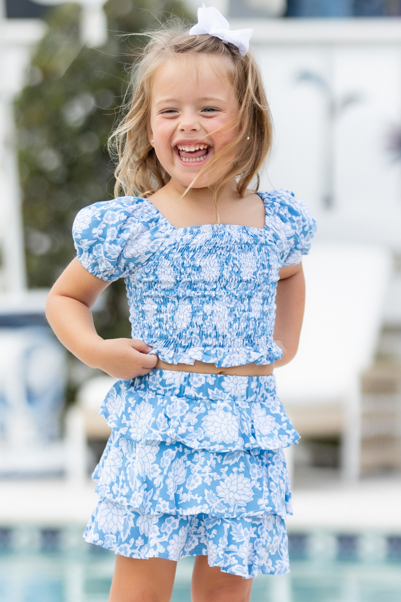 Girl's Kiki Set Top +Skirt / French Blue Floral – walker&wade