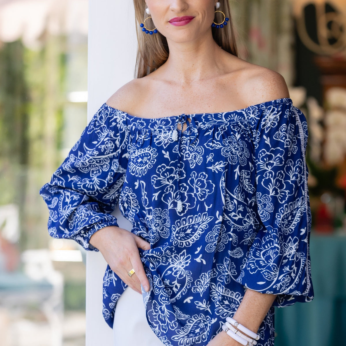 Peasant Top / Navy Paisley – walker&wade