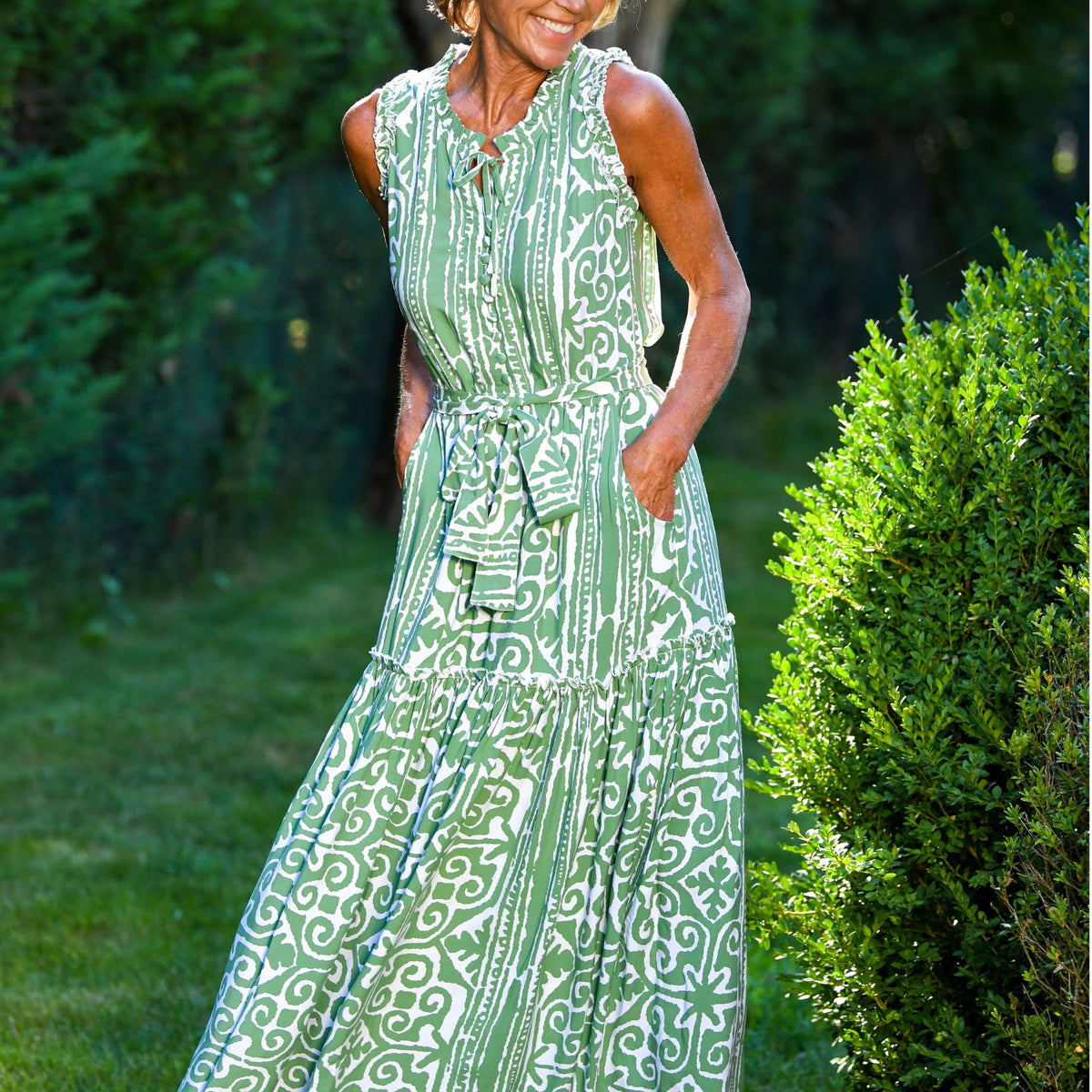 Alexis Dress / Green Aztec – walker&wade