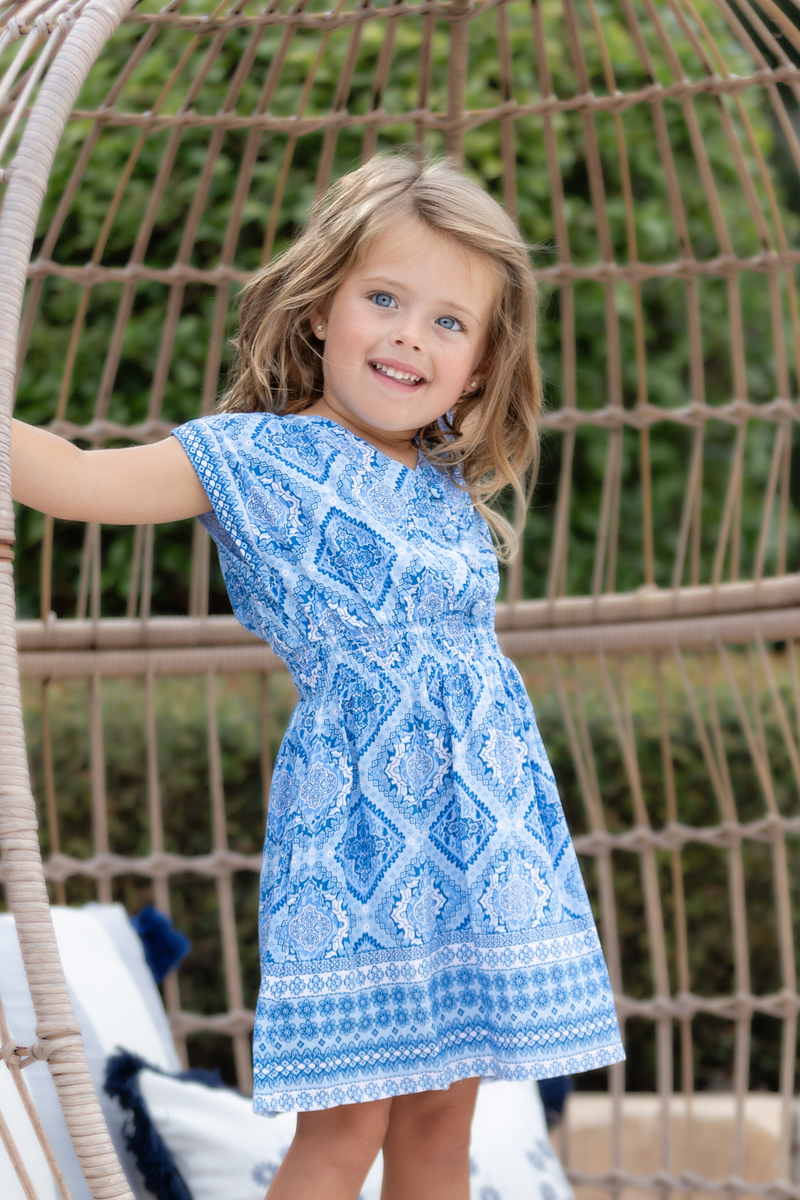 Girl's Anna Dress / Sky Blue Diamond – walker&wade