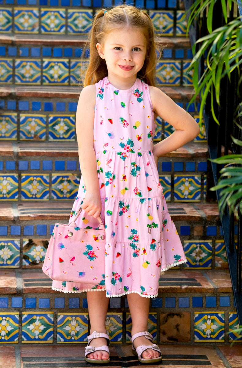Girl's Bella Dress / Flamingo Tropical – walker&wade